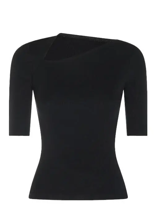 MAISON MARGIELA Ribbed Asymmetrical Neck Top - Black