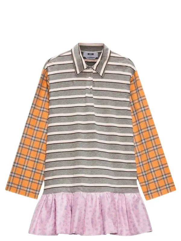 MSGM Striped And Checked Panel Mini Dress - Gray