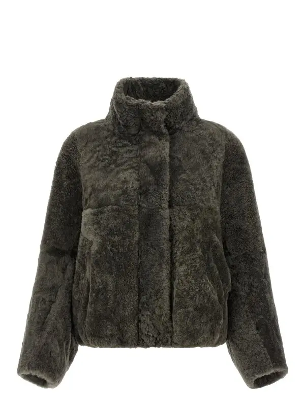 Brunello Cucinelli High-necked Long-sleeved Fur Coat - Grey