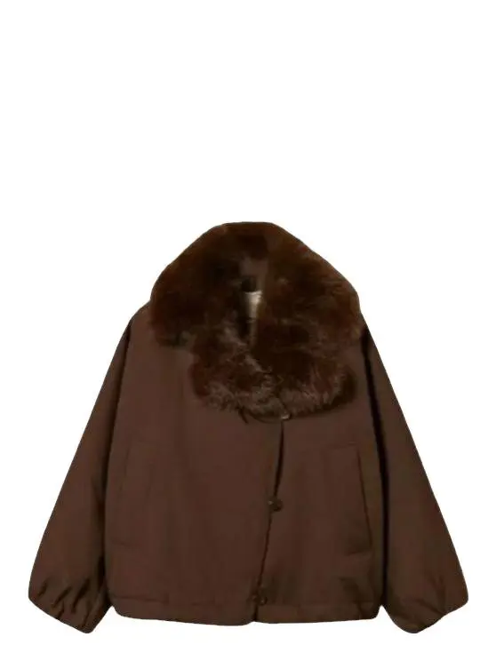 TWINSET Faux Fur Collar Gabardine Jacket - Brown