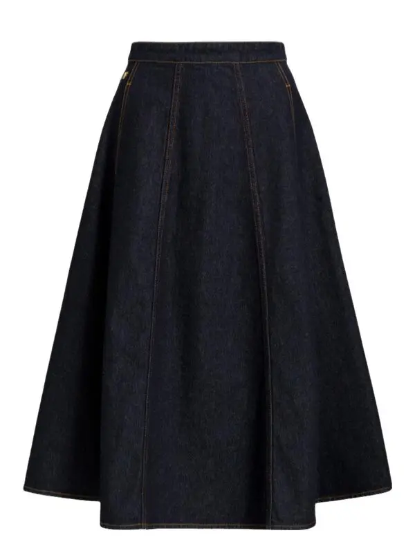 Alberta Ferretti Flared Denim Midi Skirt With Af Logo - Blue