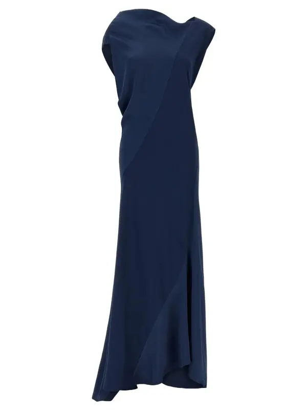 Alberta Ferretti Draped Asymmetrical Maxi Dress - Blue