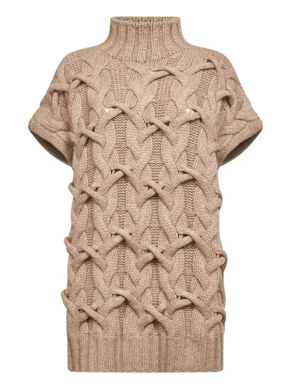 Brunello Cucinelli Mock Neck Knitted Sweater With Short Sleeves - No