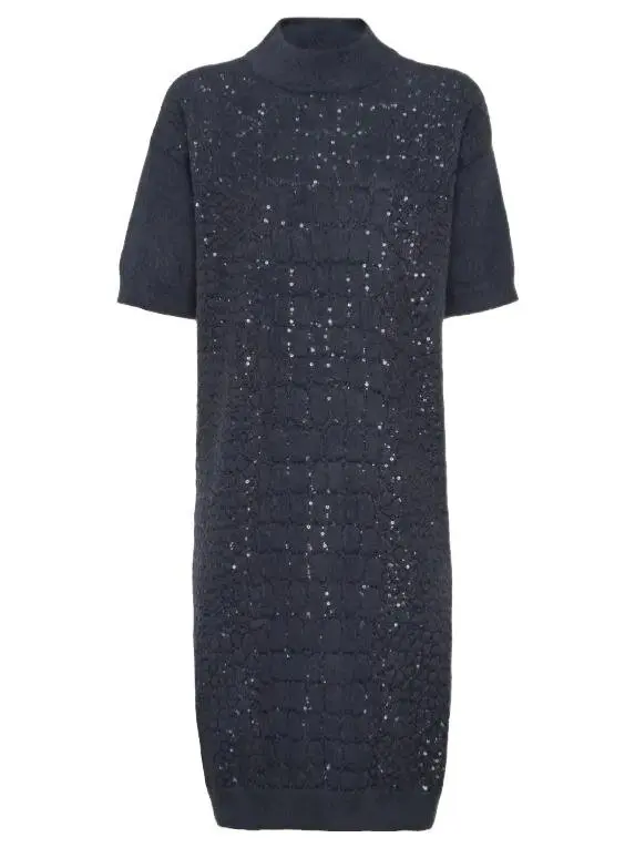 Brunello Cucinelli Croc-motif Sequin Embellished Knit Dress - No