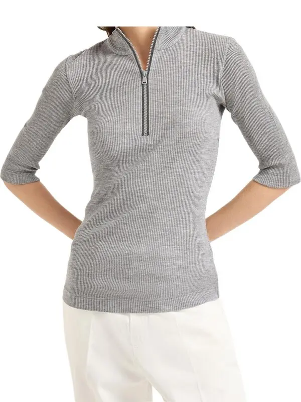 Brunello Cucinelli Ribbed Zip-neck Top - Grey