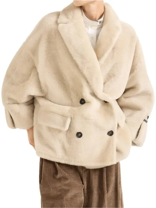 Brunello Cucinelli Double Breasted Fur Jacket - Ivory