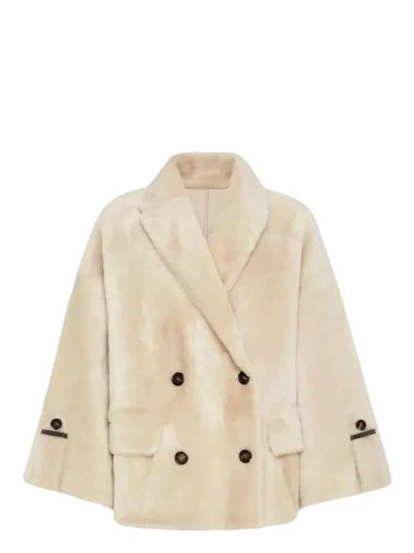 Brunello Cucinelli Double Breasted Fur Jacket - Ivory