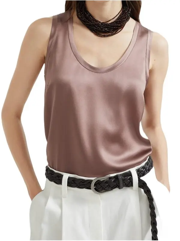 Brunello Cucinelli Stretch Silk Satin Top - Nude