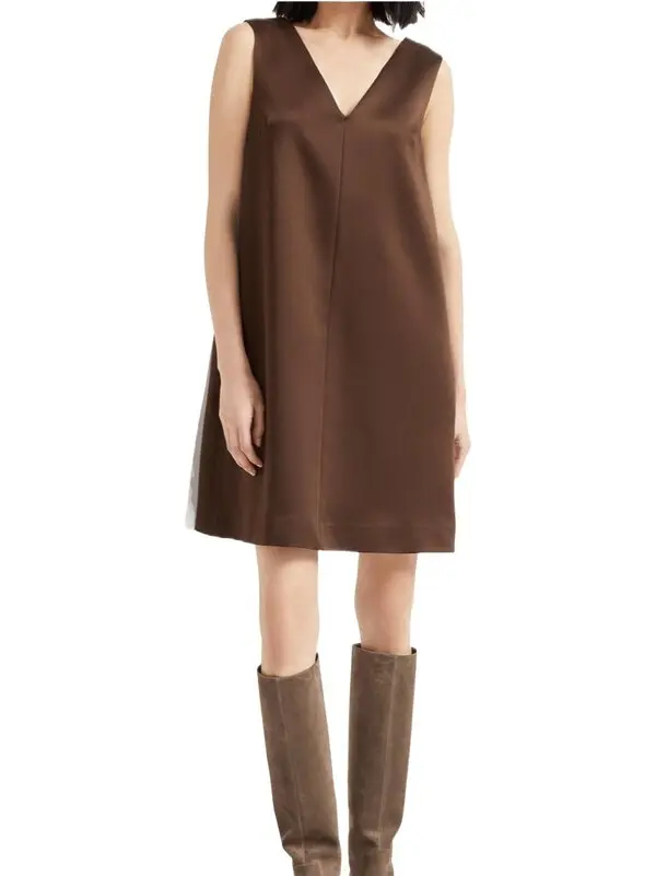 Brunello Cucinelli Sleeveless V-neck Mini Dress - Brown