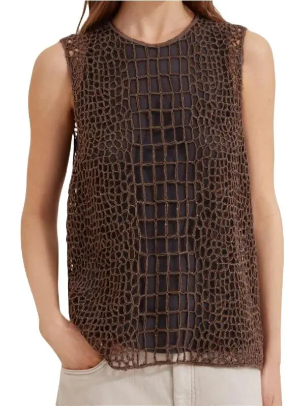 Brunello Cucinelli Crocodile-effect Sleeveless Top - Brown