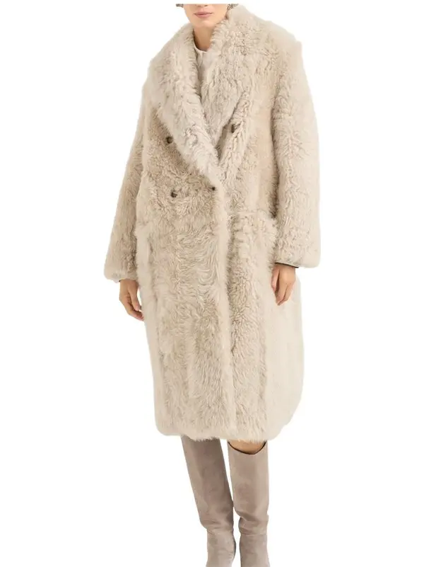 Brunello Cucinelli Double-breasted Shearling Coat - Nude
