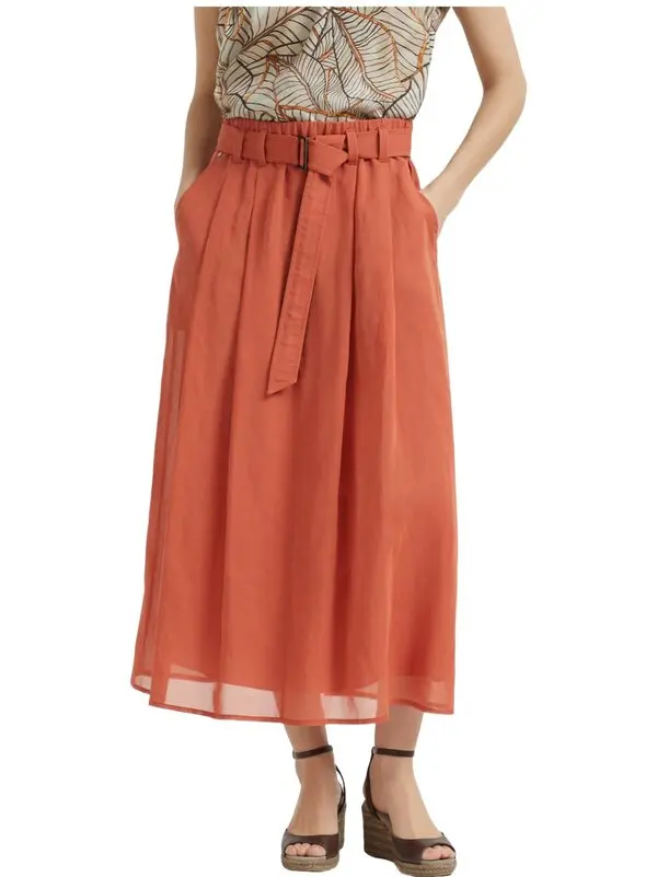 Brunello Cucinelli Belted Midi Skirt - Brown