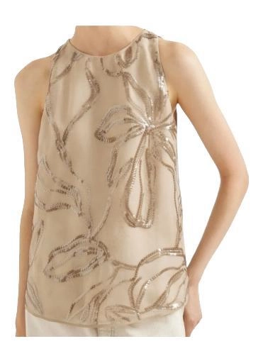 Brunello Cucinelli Floral Sequin Embellished Silk Top - Camel-colored