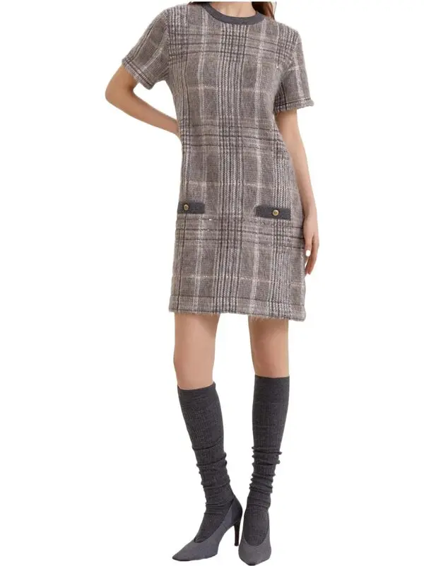 Brunello Cucinelli Check-pattern Sequin Dress - Gray