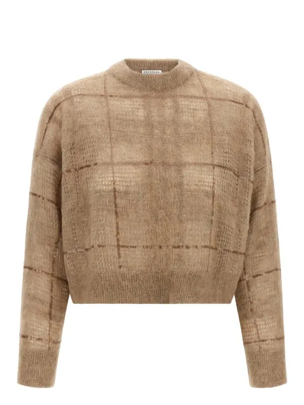 Brunello Cucinelli Sequined Checkered Pullover - Brown