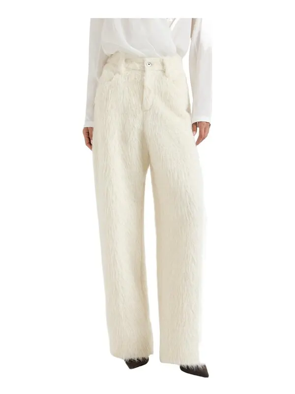Brunello Cucinelli Faux Fur Wide Leg Trousers - Panama