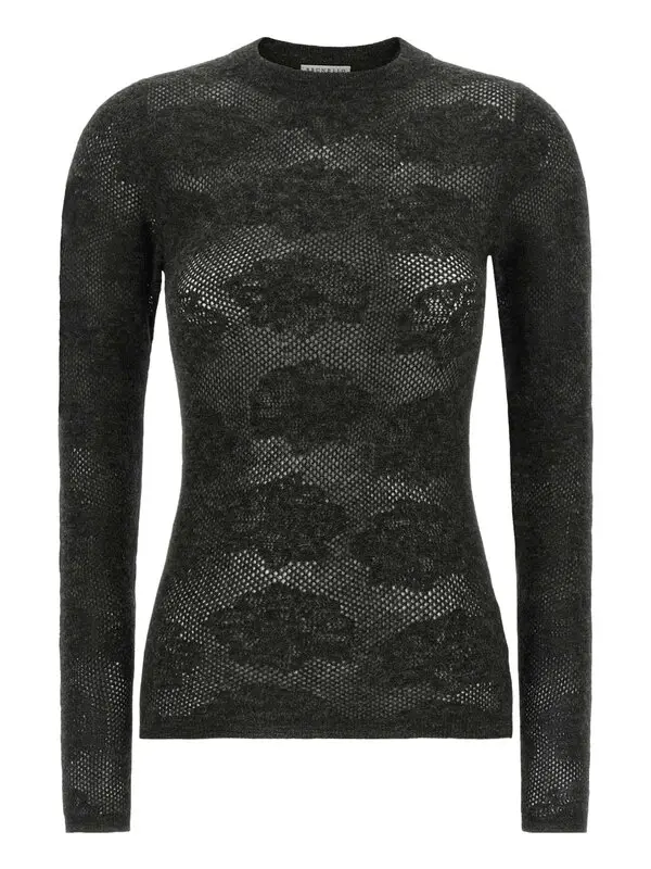 Brunello Cucinelli Flower Lace Sweater - Black