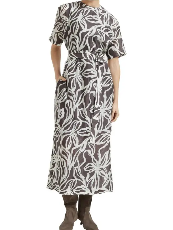 Brunello Cucinelli Floral-print Maxi Dress With Monili Detail - Gray