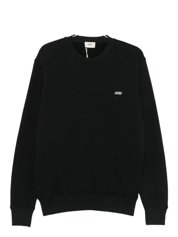 AUTRY Cotton Crew Neck Sweater With Embroidered Logo - Black