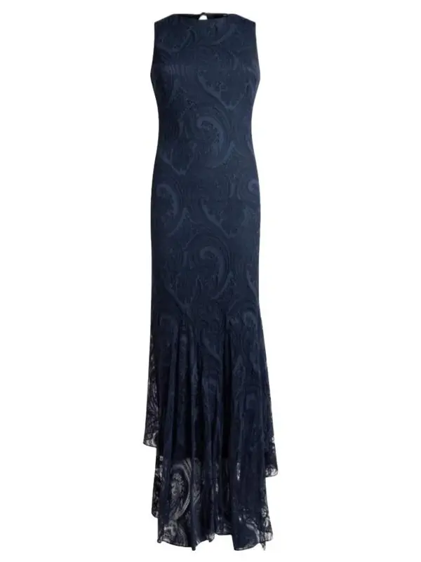 Etro Long Dress In Cotton-blend Burnout Jersey With Paisley Motif - Blue