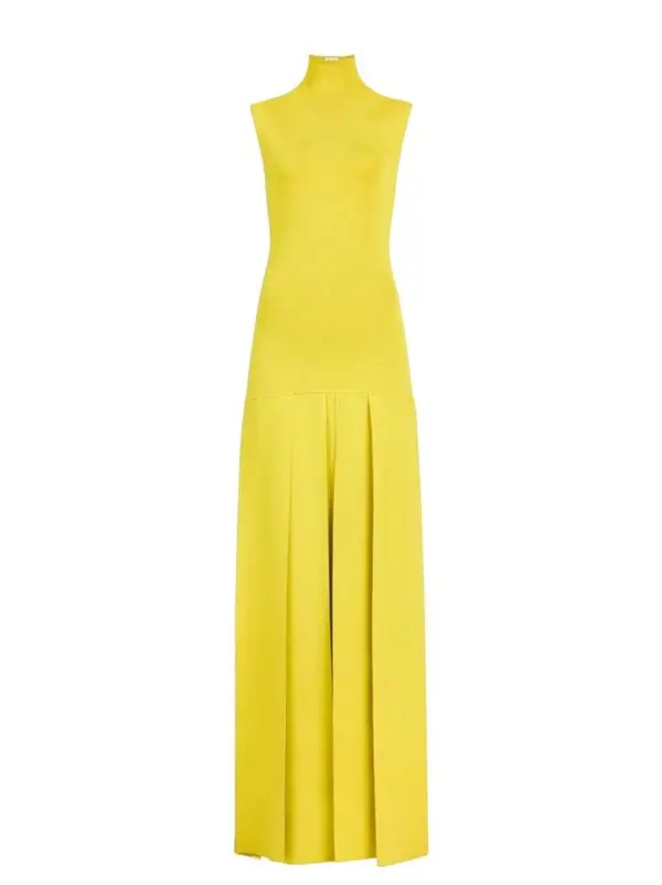 Alaïa Sleeveless Maxi Pleated Fit & Flare Dress - Lime
