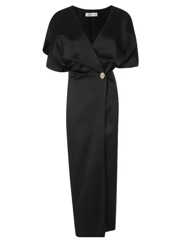 Raquel Diniz V-neck Maxi Dress With Pleated Design - Black