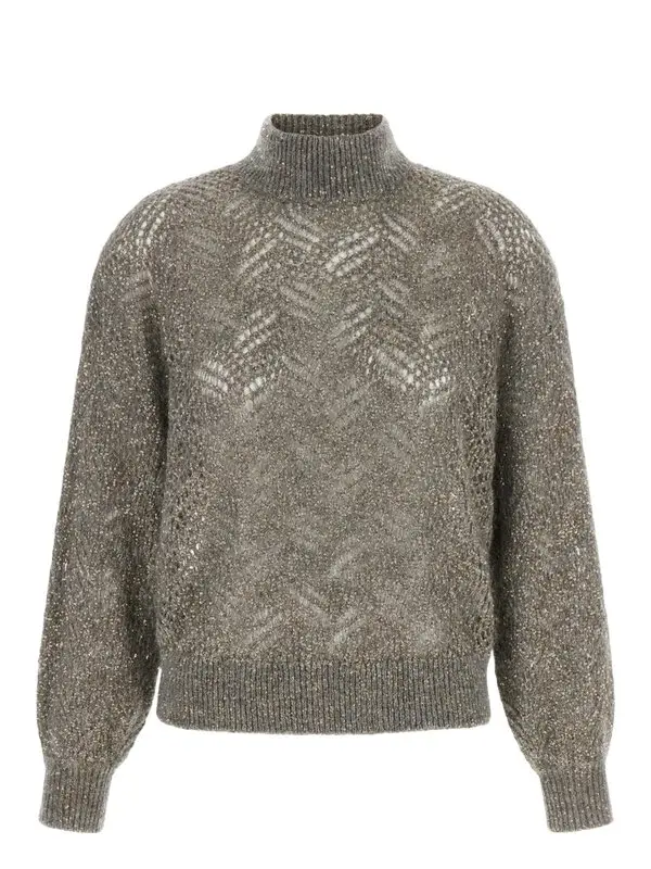 Brunello Cucinelli Metallic Abstract Leaf Sweater - Gray