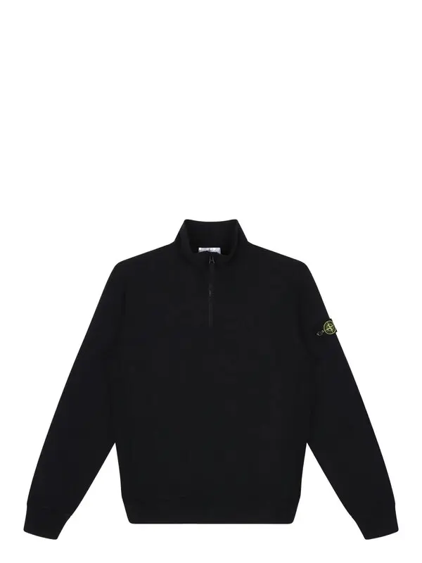 Stone Island Logo Detail Quarter Zip Sweatshirt - Black