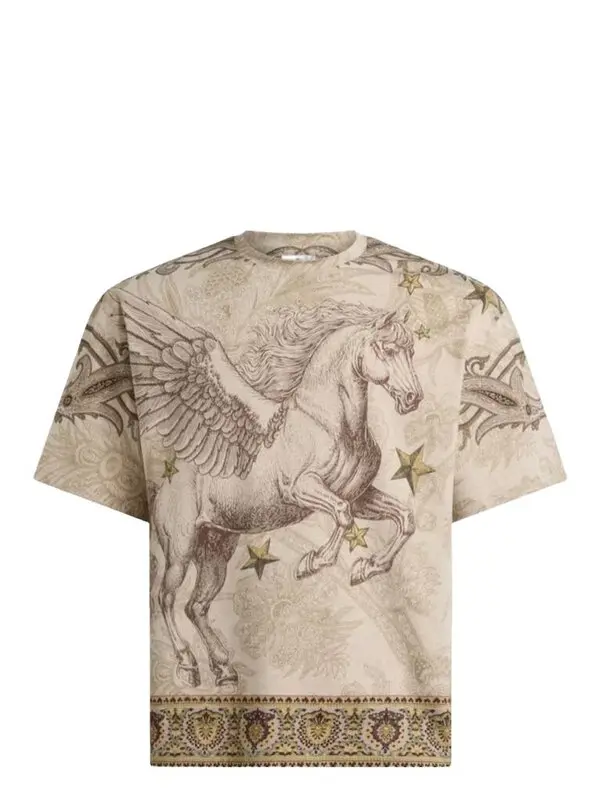 Etro Cotton Jersey T-shirt With Placed Pegaso Print - Light Brown