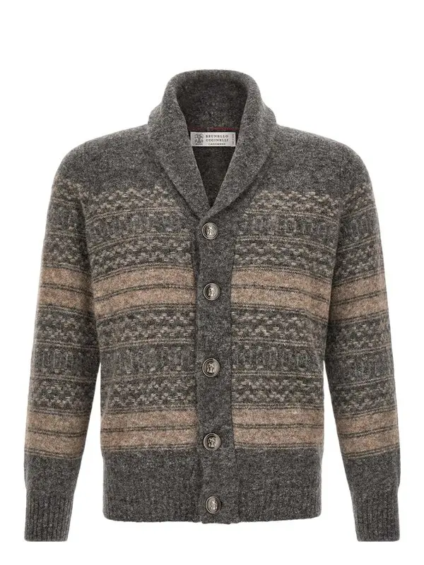 Brunello Cucinelli Jacquard Knit Cardigan - Black