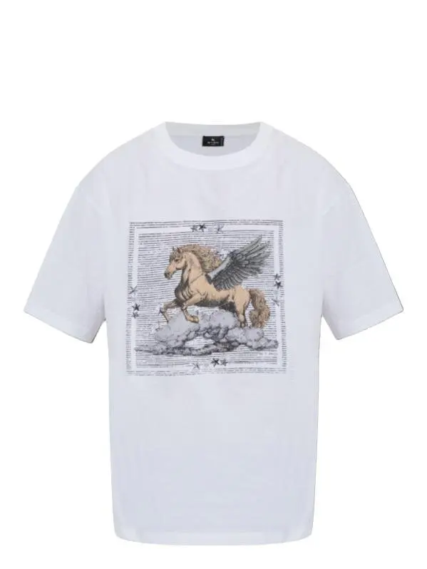 Etro Cotton Jersey T-shirt With Placed Pegaso Print - White