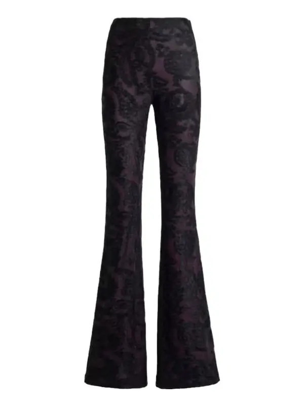 Etro Flared Trousers In Chenille Jacquard With Paisley Foliage Motif - Black