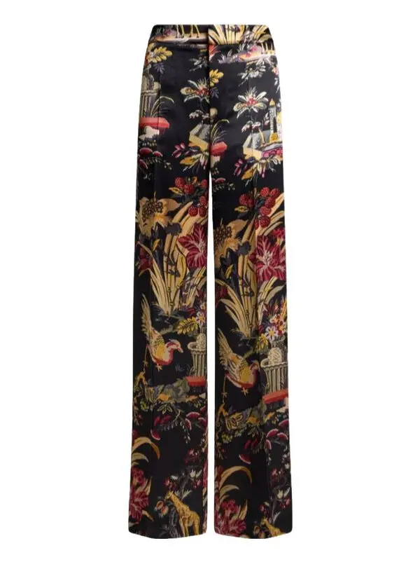 Etro Wide-leg Floral Print Satin Trousers - Black