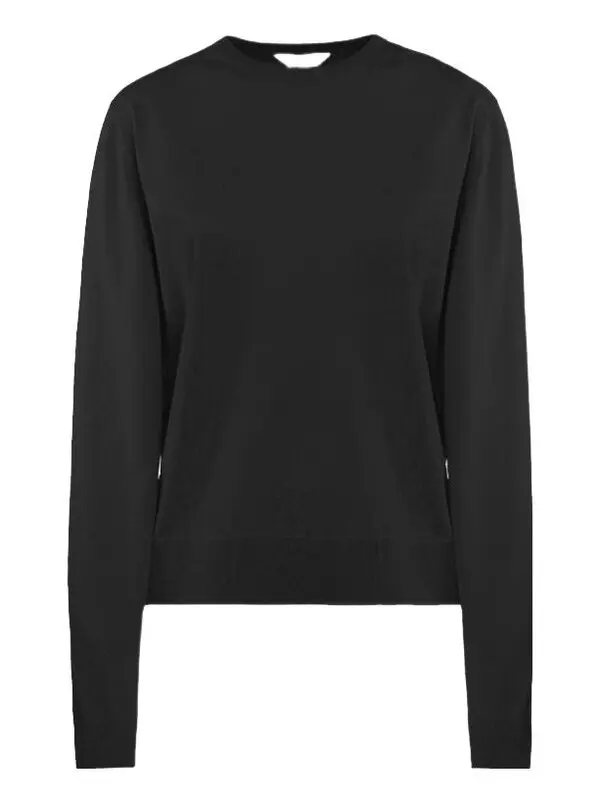 Malo Crew Neck Cashmere Silk Long Sleeve Sweater - Black