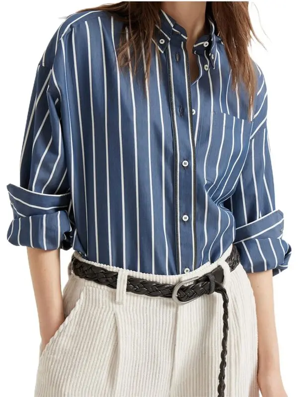 Brunello Cucinelli Striped Poplin Shirt - Blue