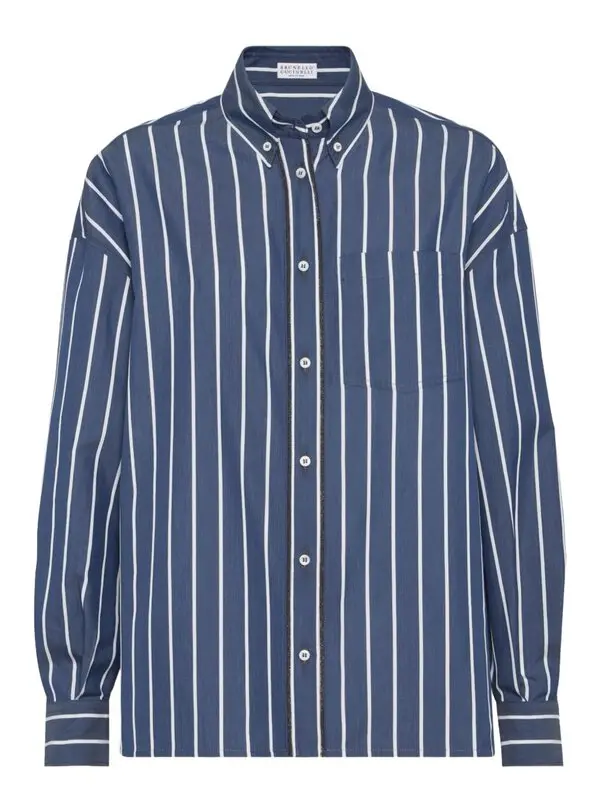 Brunello Cucinelli Striped Poplin Shirt - Blue