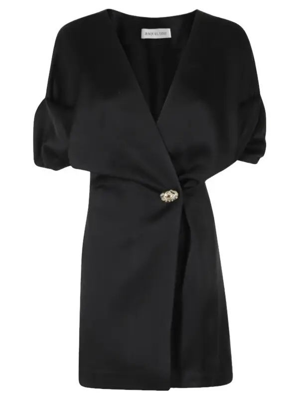 Raquel Diniz V-neck Short-sleeved Dress With Pleated Details - Black