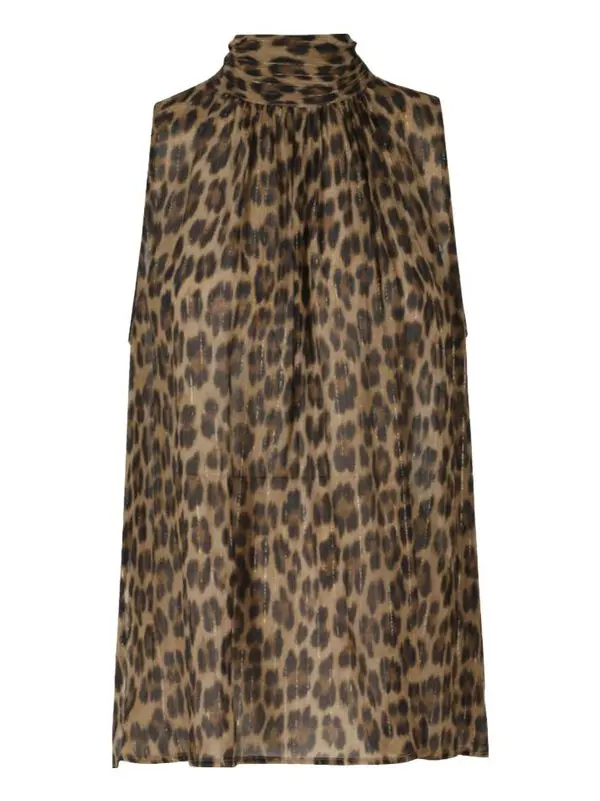 SEMICOUTURE Sleeveless Leopard Print Stand-collar Top - Macula