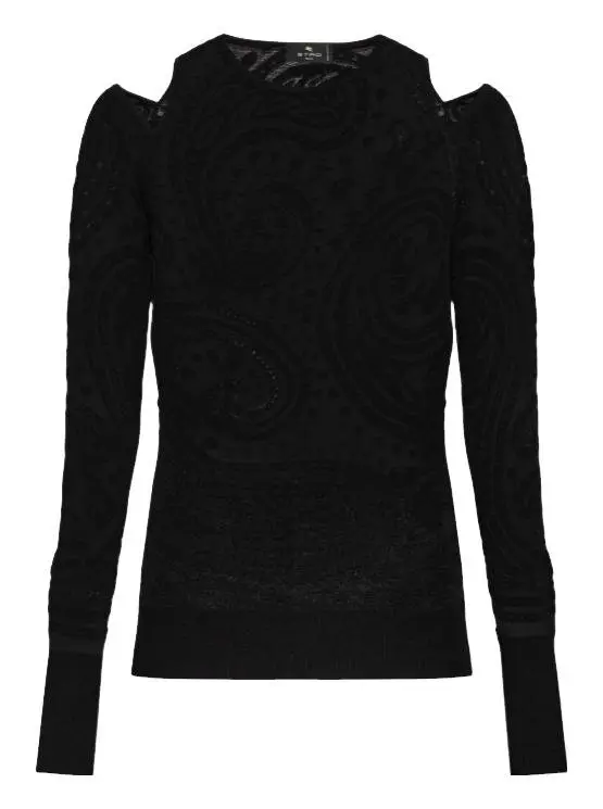 Etro Sheer Paisley Shoulder-slit Knitted Top - Black