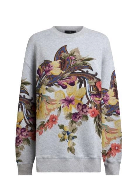 Etro Cotton Sweatshirt With Placed Paisley And Floral Print - Grey