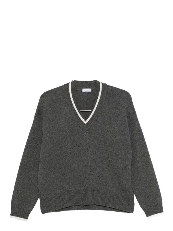 Brunello Cucinelli V-neck Cashmere Sweater - Grey