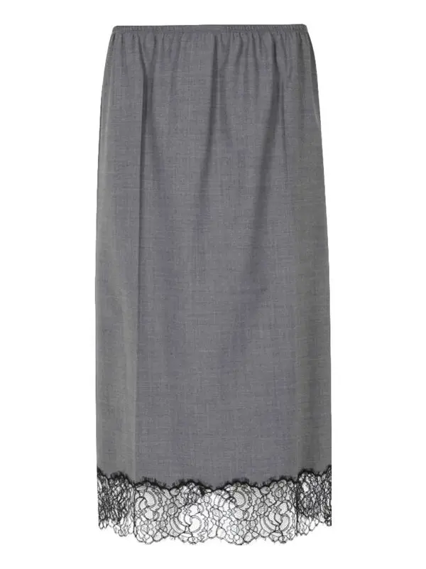 SEMICOUTURE Elastic Waist Lace Hem Skirt - Medium Grey
