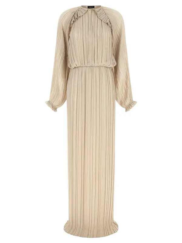 Fabiana Filippi Pleated Maxi Dress With Ruffled Collar - Beige