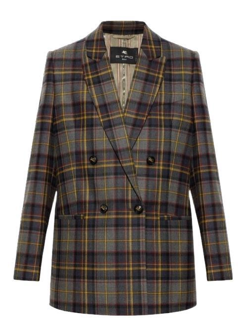 Etro Double-breasted Check Stretch Wool Jacket - Grey