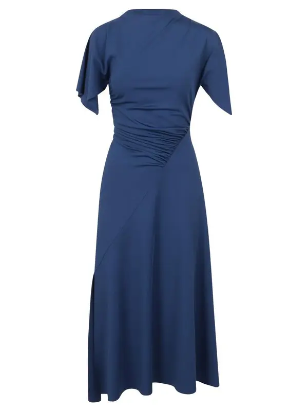 Victoria Beckham Ruched Short-sleeve Midi Dress - Blue