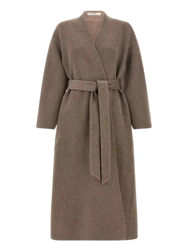 Co Long-sleeved Belted Coat - Brown
