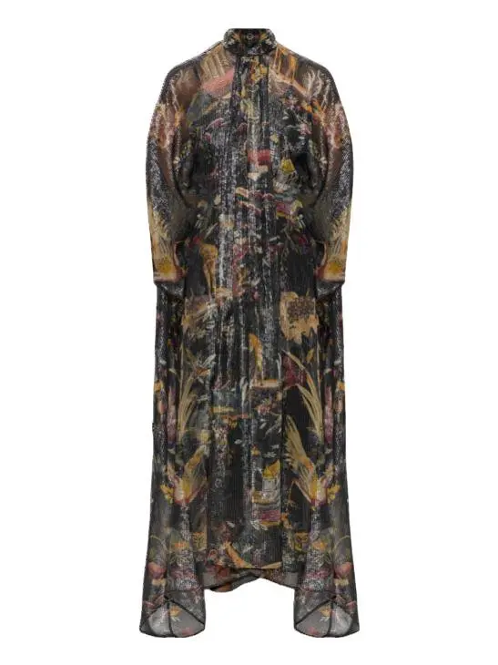 Etro Pleated Printed Maxi Dress - Black