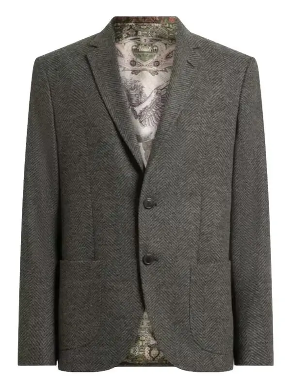 Etro Single-breasted Knit Jacket With Chevron Motif - Grey