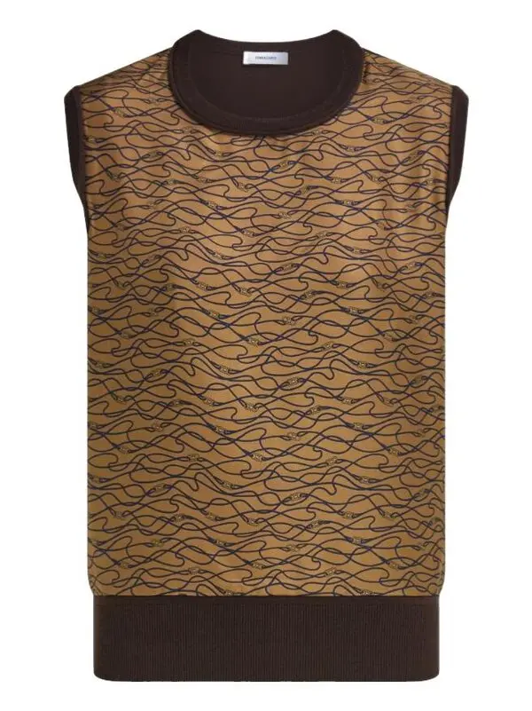 FERRAGAMO Sleeveless Knit Top With Silk Panel - Espresso