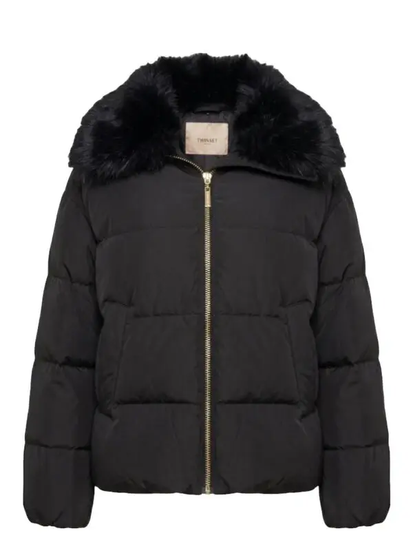 TWINSET Faux Fur-collar Zip-up Puffer Jacket - Black